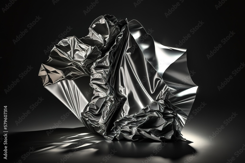 Reflecting light and shadow on creases and folds in scrunched plastic ...