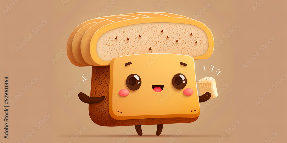 Cute Cartoon Bread character Stock Illustration | Adobe Stock
