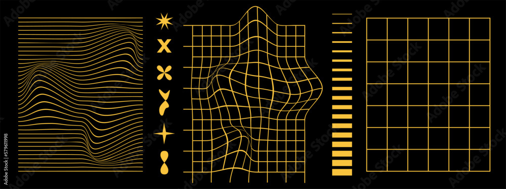 Abstract futuristic distortions and meshes. Vector illustration of warp ...