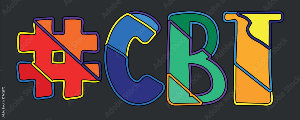 Hashtag Cbt Bright Funny Cartoon Color Doodle Isolated Typographic Inscription Illustrated