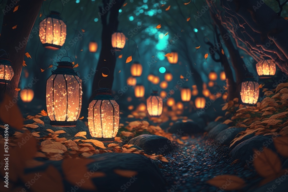 Enchanting Forest: Floating Lanterns & Sparkling Particles Embrace Attention to Detail and ...