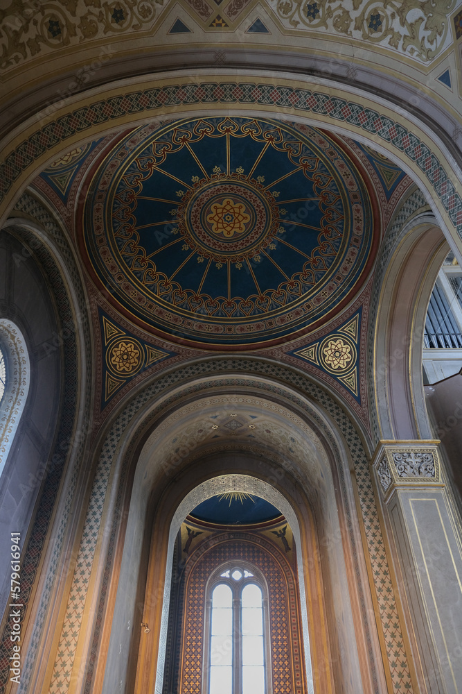 Monumental church building in Gothic in neo-romanesque arch style with ...