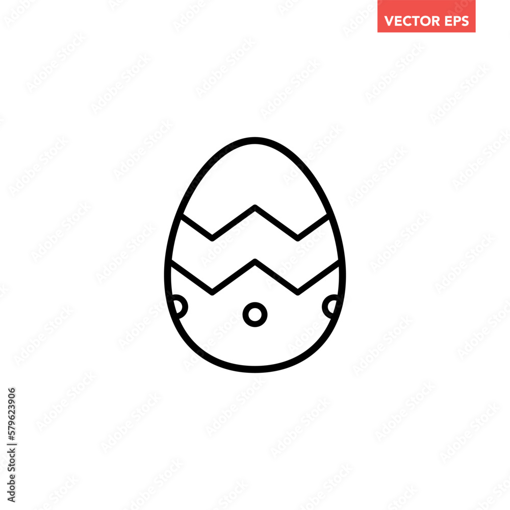 Black single easter egg with pattern thin line icon, simple digital ...
