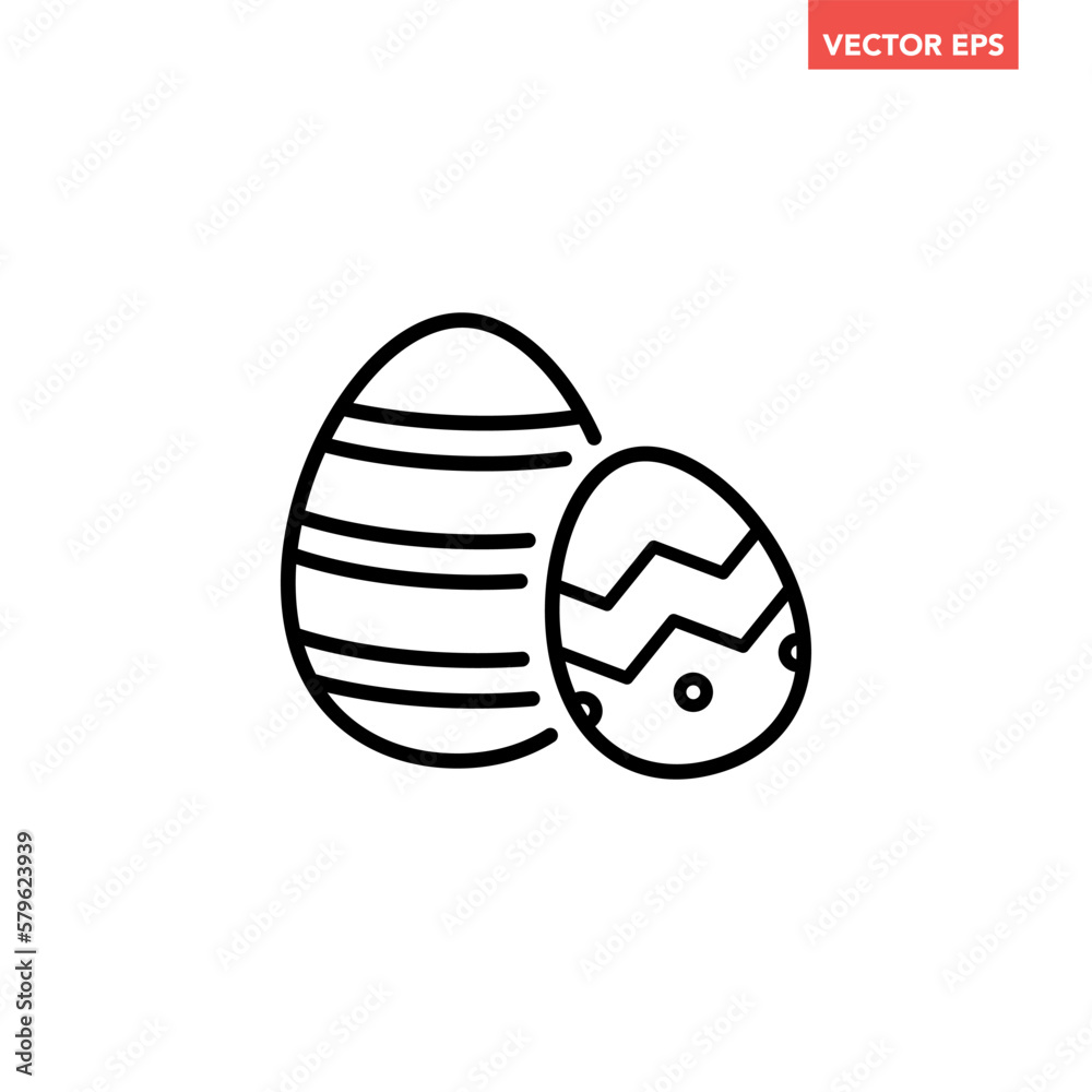 Black single easter egg with pattern thin line icon, simple digital ...