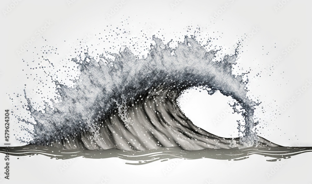 a drawing of a wave in the ocean with water splashing out of the top of ...