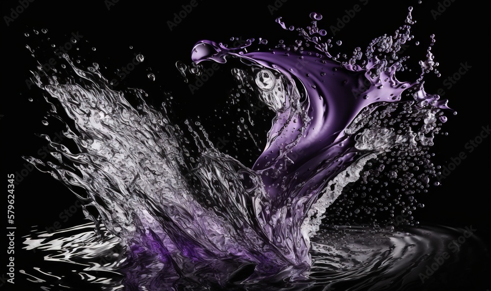 a purple splash of water on a black background with a black background ...