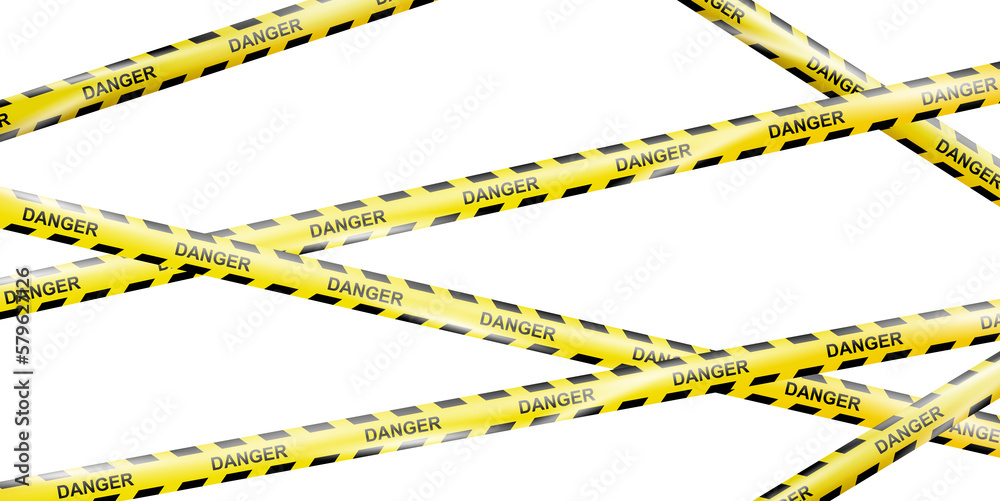 Realistic Warning danger tape. Crossing Warning ribbon of caution signs ...