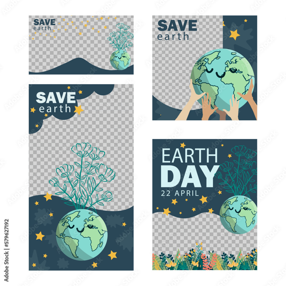 earth day Social media post feed. Set of Editable square, landscape ...