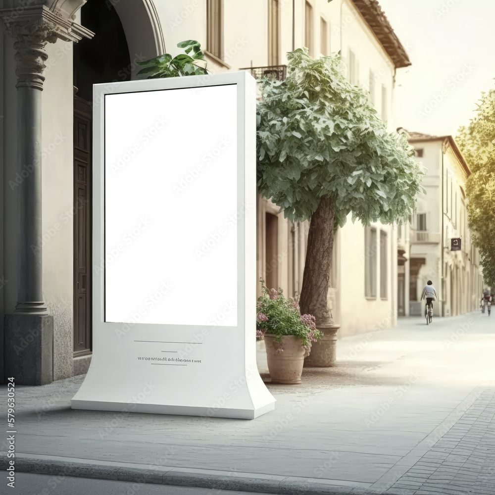 Outdoor mockup of a blank information poster on a paving stone, a ...