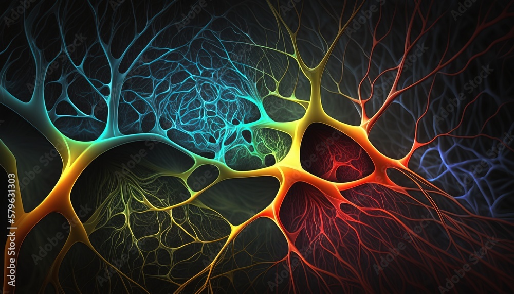 Generative AI, Conceptual illustration of neuron cells with glowing ...