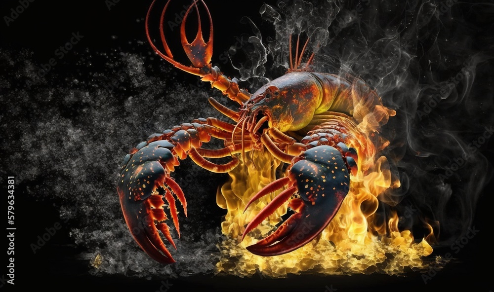 a fire crab is on fire with its legs spread out and it's body is ...