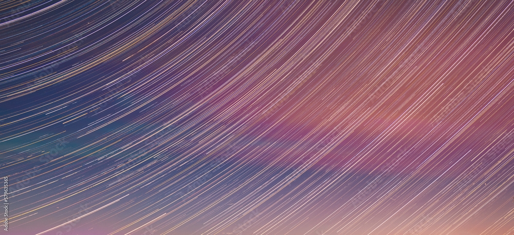 Panoramic View Of Night Sky. Unusual Stars Effect Sky. Meteors Fly ...