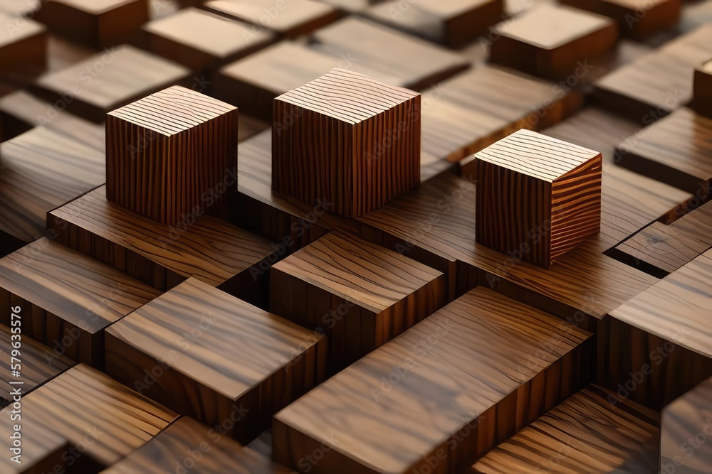 Surface square blocks brown wooden bars, Wood 3D shape backdrop ...