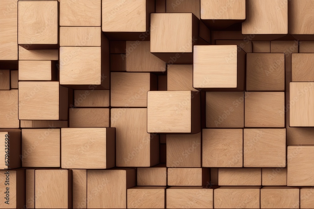 Surface square blocks brown wooden bars, Wood 3D shape backdrop ...