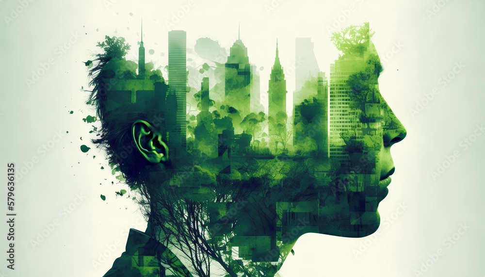 Sustainable environment concept. The image depicts human thinking ...