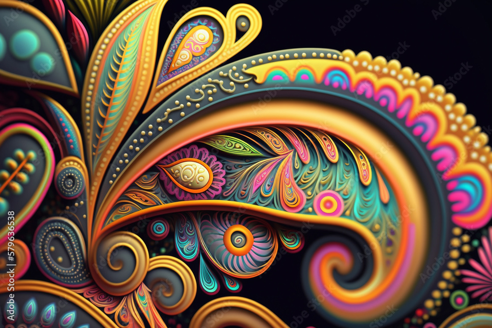 Hippie Paisley Pattern in Rainbow Colors Stock Illustration | Adobe Stock