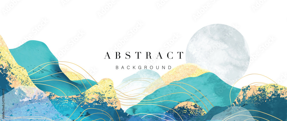 Gold mountain wallpaper design with landscape line arts. Golden ...