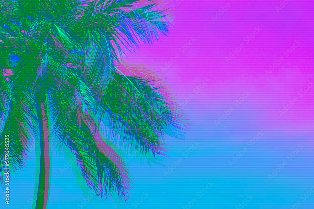 Glitch art - bright neon green and mint holographic neon abstract palm ...