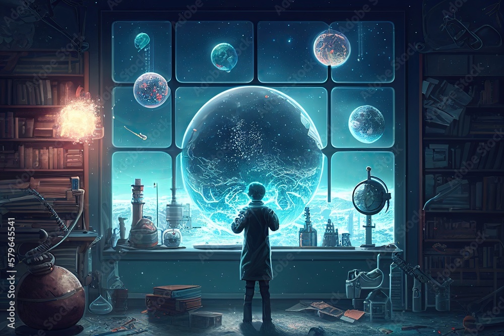 Science background illustration, scientific design. Flasks, glass and ...