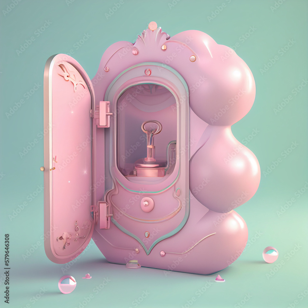 Magic Door 3D Style , Pastel color by Generative AI Stock Illustration ...