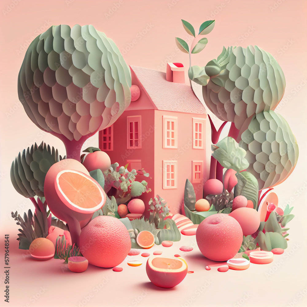 Fruit garden 3d render style . by generative ai Stock Illustration ...