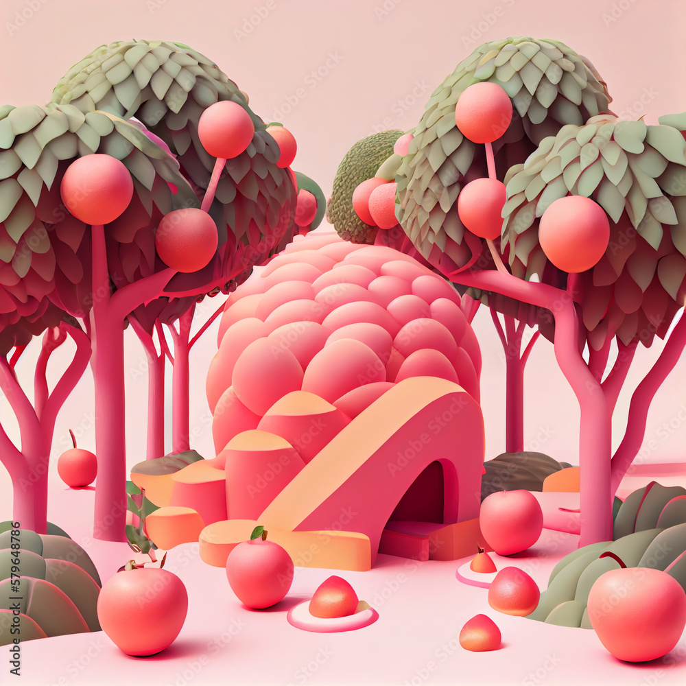 Fruit garden 3d render style . by generative ai Stock Illustration ...
