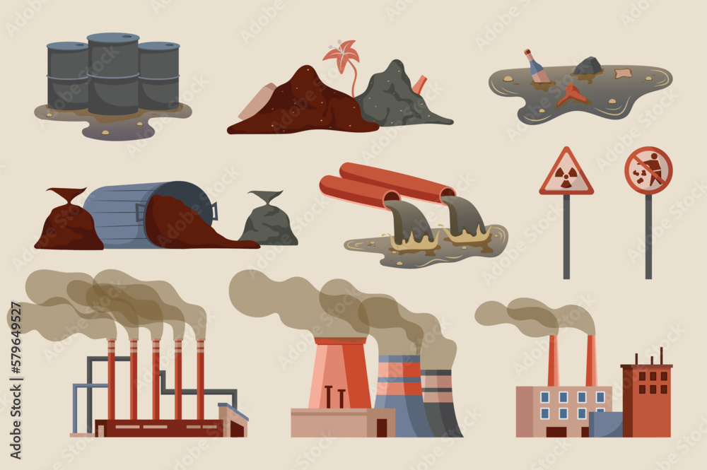 Ecological disaster elements collection concept without people scene in ...