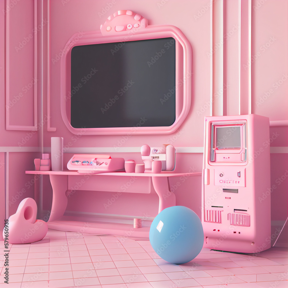 gaming rooms 3d style pastel color by generative ai Stock Illustration ...