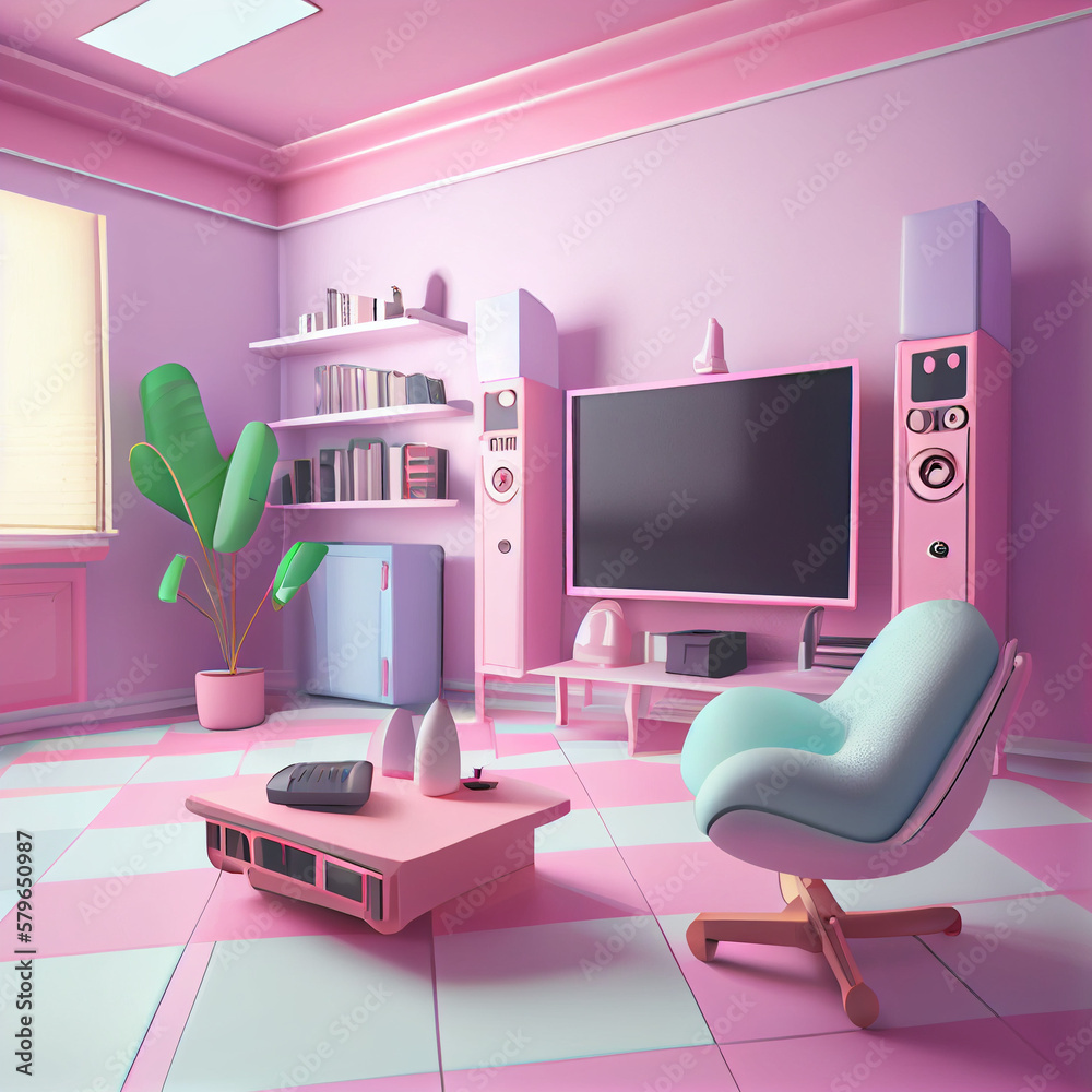 gaming rooms 3d style pastel color by generative ai Stock Illustration ...
