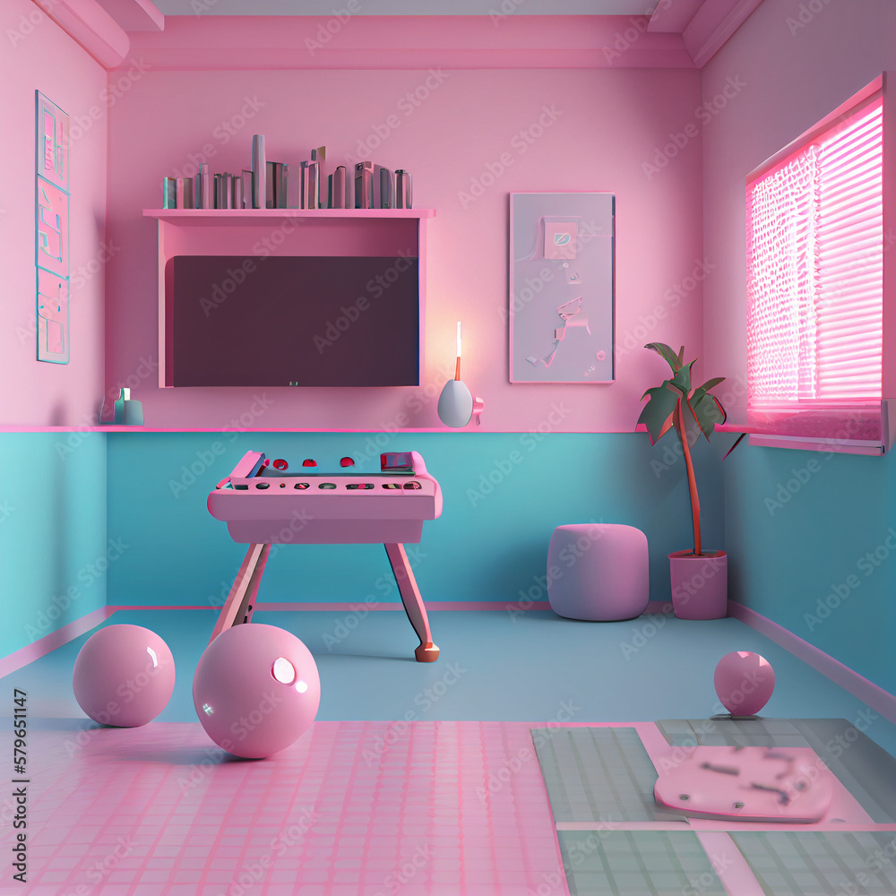 gaming rooms 3d style pastel color by generative ai Stock Illustration ...