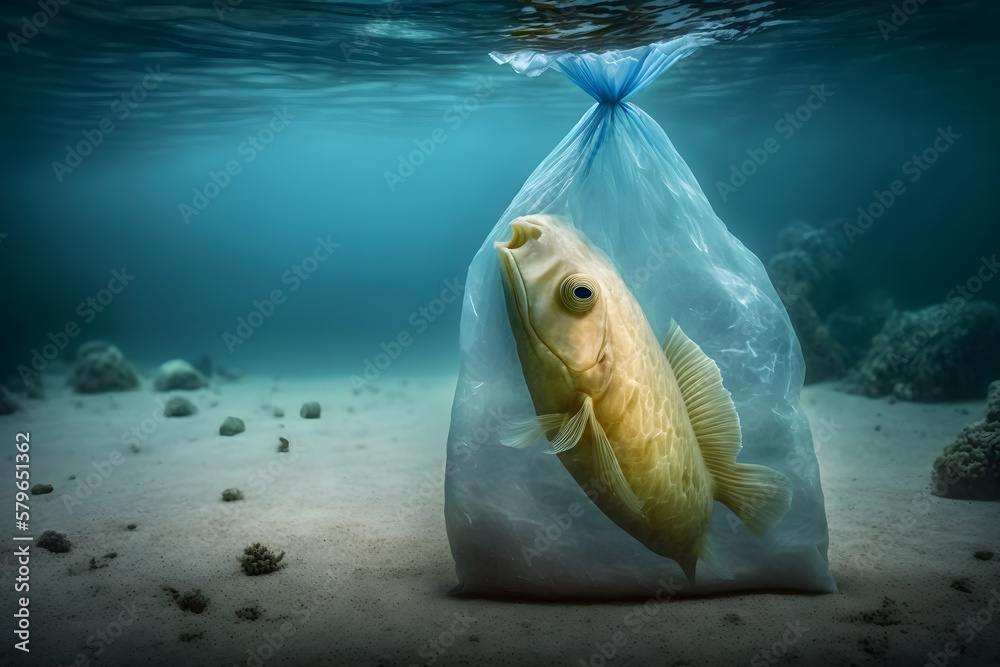 Fish and plastic pollution. Envrionmental problem - plastics ...