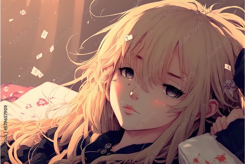Anime Girl Lying On The Bed Ai Generate Stock Illustration Adobe Stock