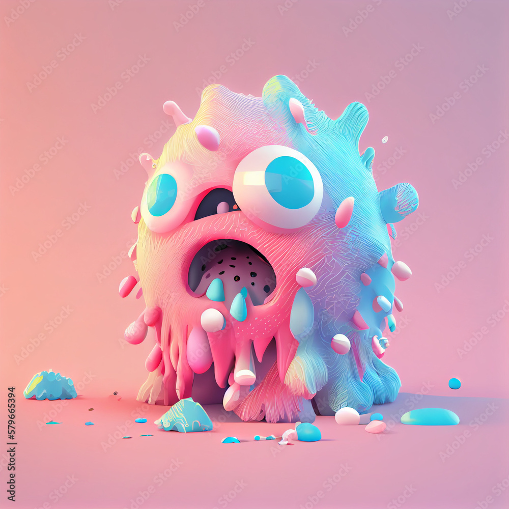 realistic cute 3d monster doodle art caracter pastel colors. by ...