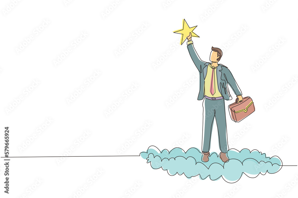 Continuous one line drawing success businessman reaching and grab ...