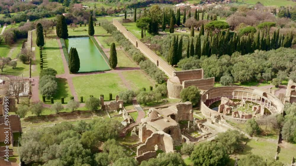 Aerial view of the Pecile in Hadrian's Villa. Villa Adriana is a World ...