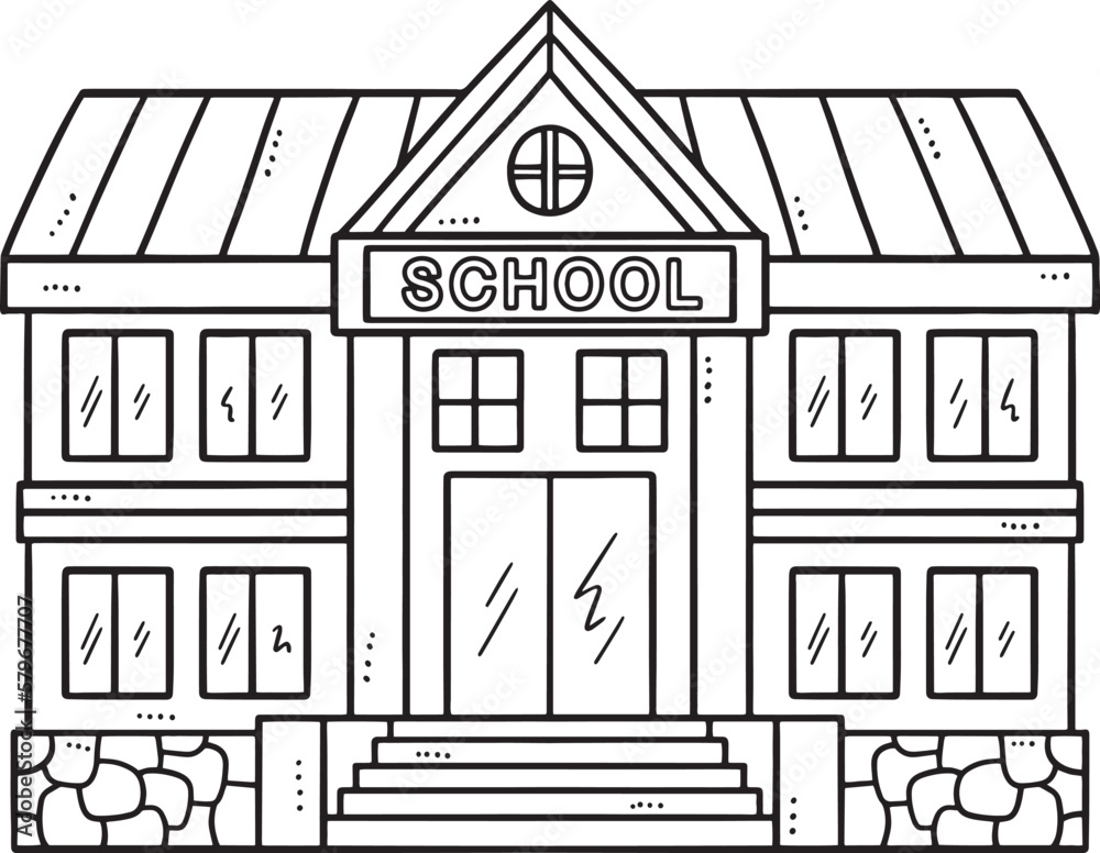 School Building Isolated Coloring Page for Kids Stock Vector | Adobe Stock School Building Isolated Coloring Page for Kids Stock Vector | Adobe Stock