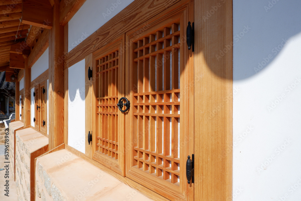 Korean traditional wooden window and wall. oriental wooden window frame ...
