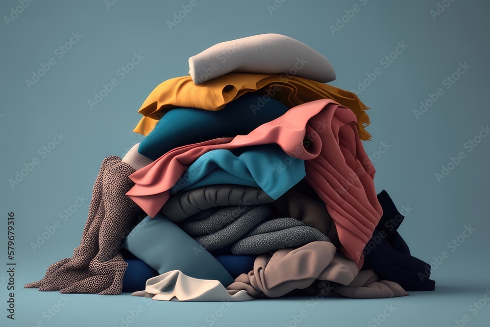pile of discarded clothing and textiles, highlighting the issue of fast ...