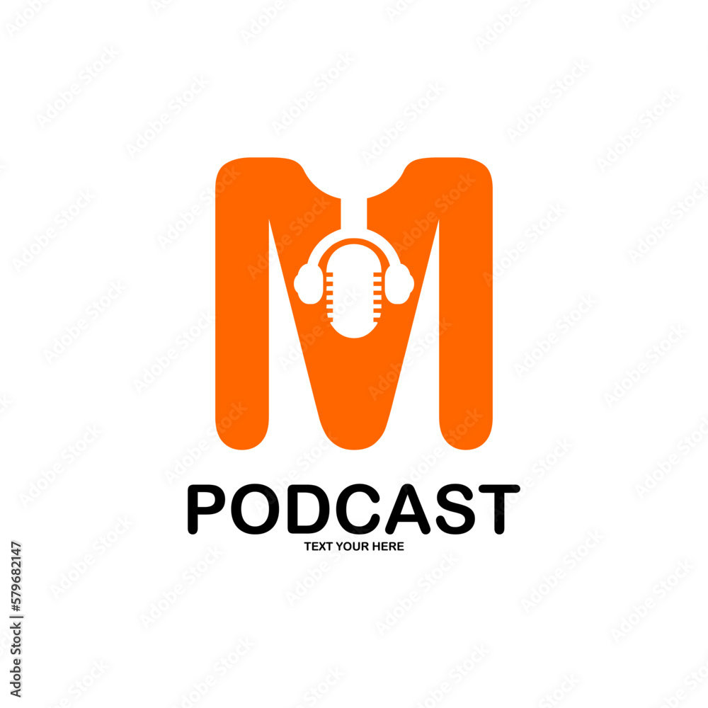 Letter m with podcast logo template illustration. suitable for ...