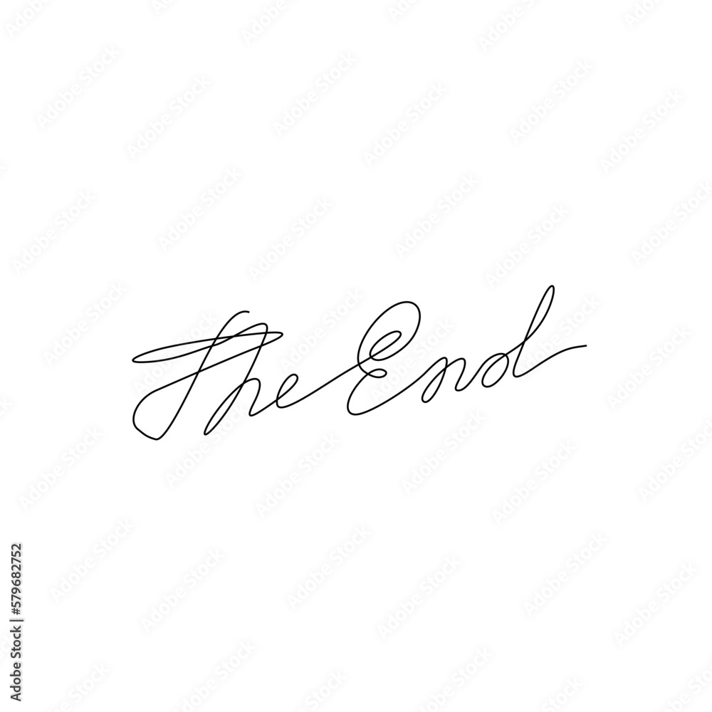 The End hand drawn lettering phrase, continuous line drawing, design ...