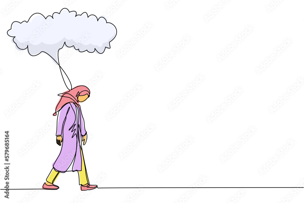 Single one line drawing unhappy depressed sad Arabic businesswoman in ...