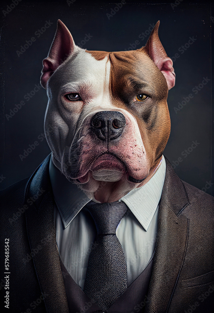 Portrait of a dog American Bully dressed in a formal business suit ...