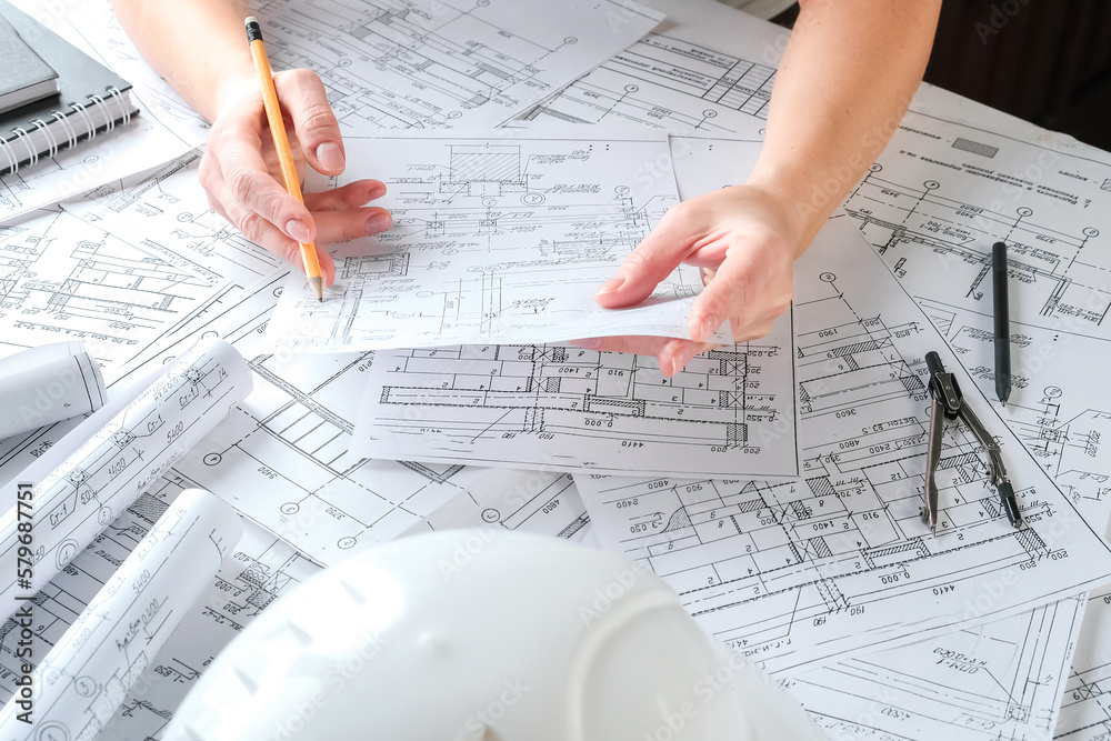 Architects concept, engineer architect designer freelance work on start ...