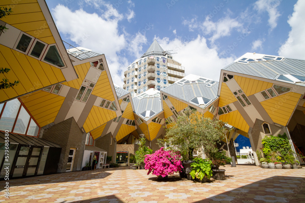 Rotterdam Holland - May 15th 2013: Looking up at the Cube Houses of ...