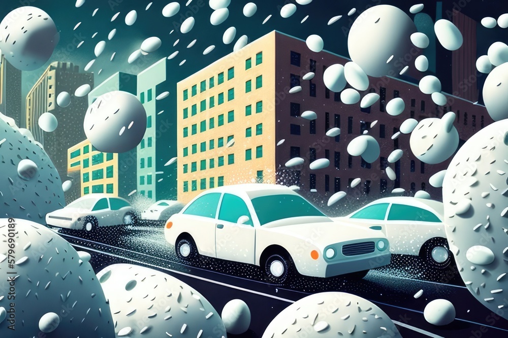 Ilustrace „severe hailstorm, with golf-ball sized hail smashing cars ...