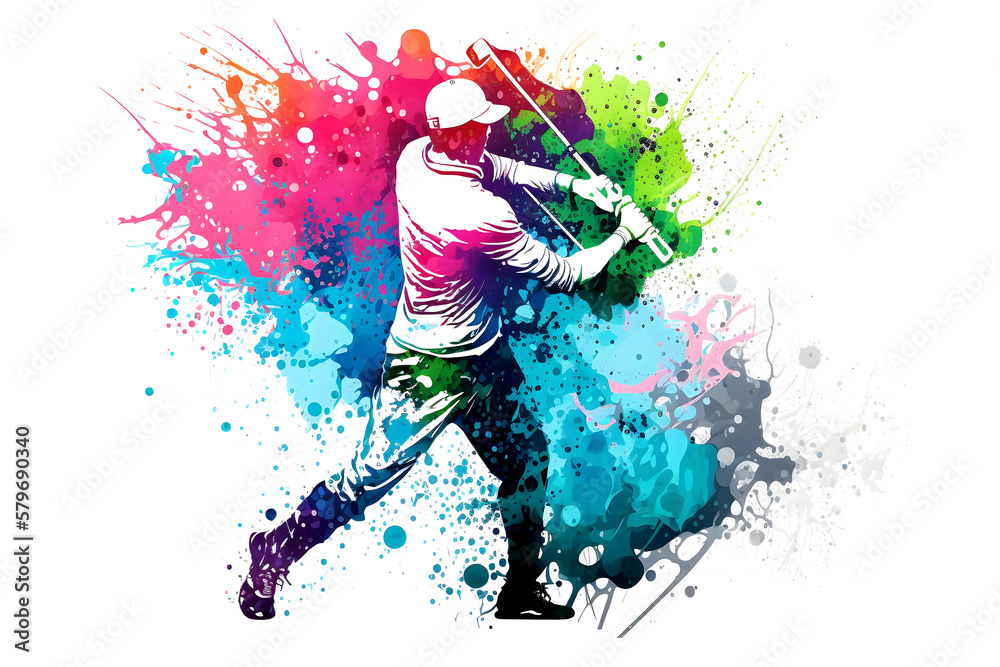 golf player with watercolor rainbow splash. Neural network AI generated ...