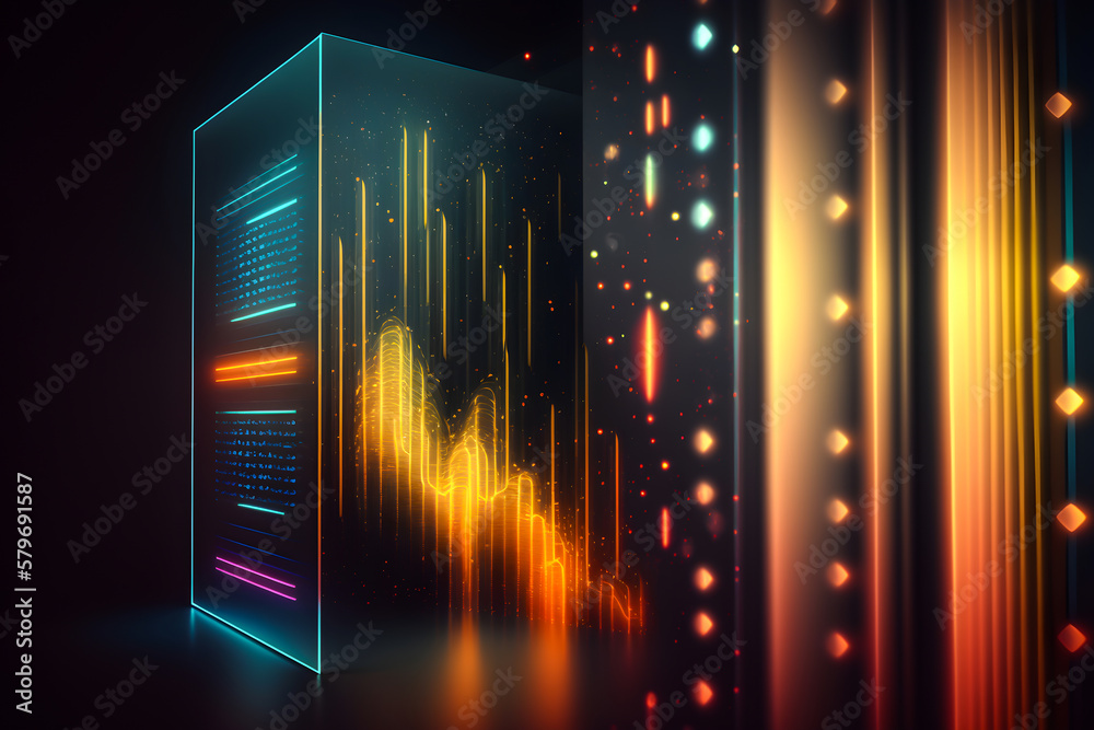 Big data concept. Big data neon server with bright neon elements on ...