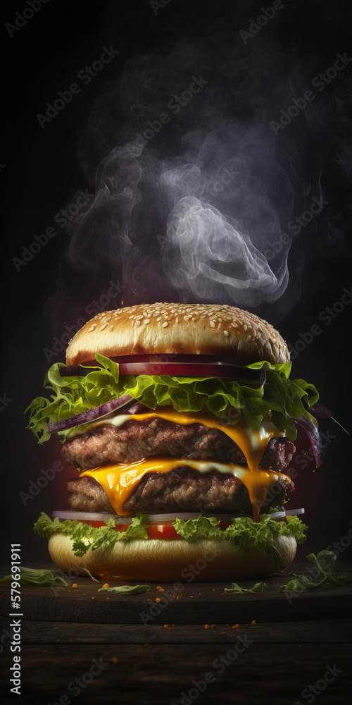 Burger, hamburger, hot,smoke, perfect and suculent burger, dark ...