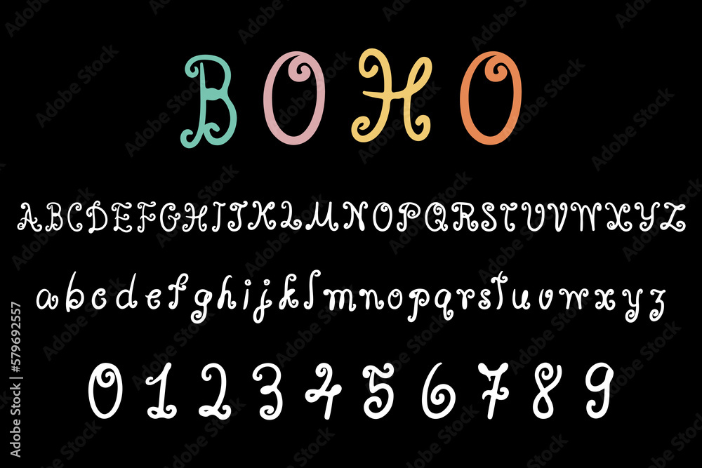 Alphabet letters and numbers, boho font set, A-Z vector and ...
