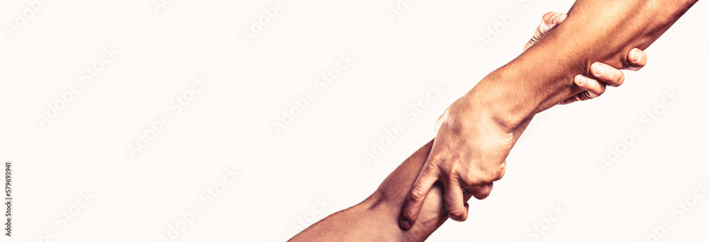 Two hands, helping arm of a friend, teamwork. Helping hand concept and ...